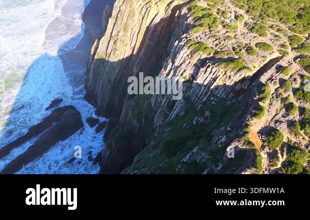 Cliffs near Grande Beach on Sunny Day. Aerial View. Atlantic Ocean ...
