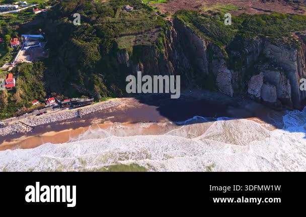 Grande Beach and Cliffs on Sunny Day. Aerial View. Atlantic Ocean ...