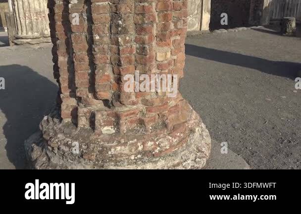 Panoramic view of ancient Roman stone artifacts and architectural ...