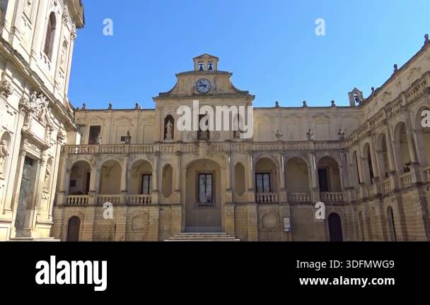 Lecce, Italy. Slow zoom in shot toward the facade of a historic ...