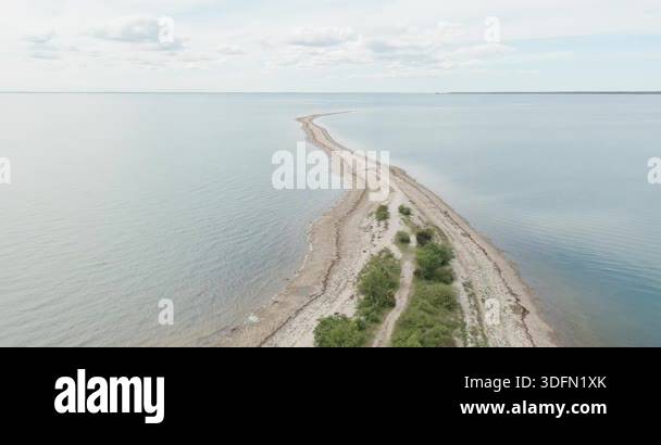 Aerial view of Sretirp, a narrow peninsula or spit extending into the ...