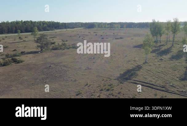 Aerial view of alvars (thin-soiled semi-natural grasslands on limestone ...
