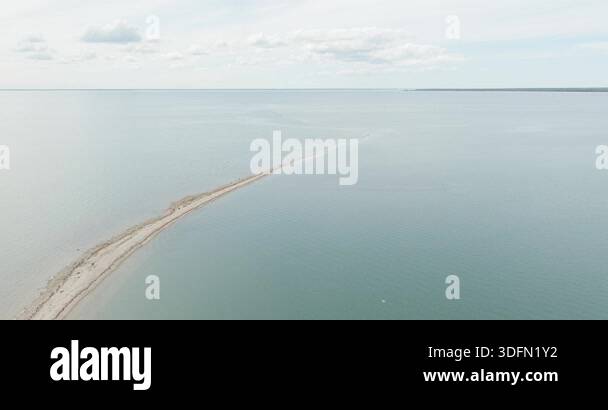 Aerial view of Sretirp, a narrow peninsula or spit extending into the ...