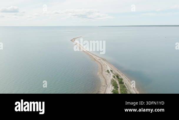 Aerial view of Sretirp, a narrow peninsula or spit extending into the ...