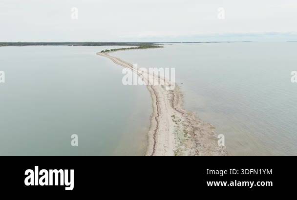Aerial view of Sretirp, a narrow peninsula or spit extending into the ...