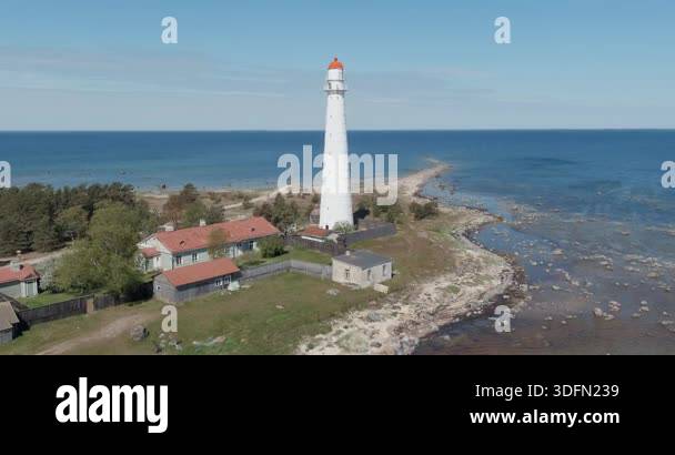 Aerial view of Tahkuna lighthouse, located on the northern tip of the ...