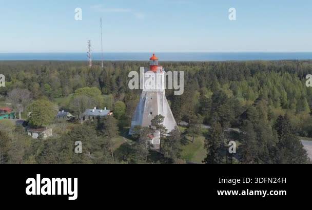 Aerial view of Kopu Lighthouse in sunny spring weather, is located on ...