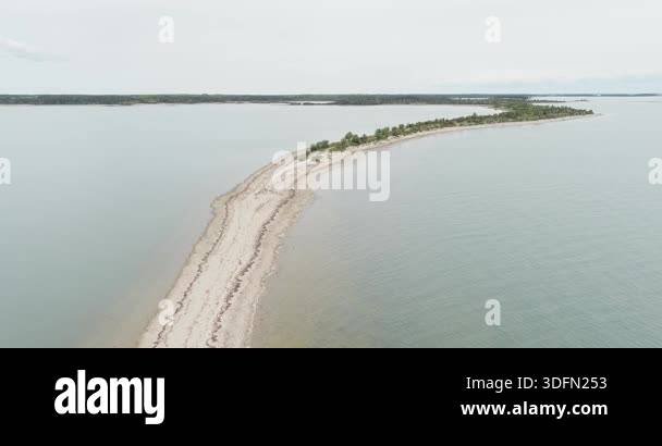 Aerial view of Sretirp, a narrow peninsula or spit extending into the ...