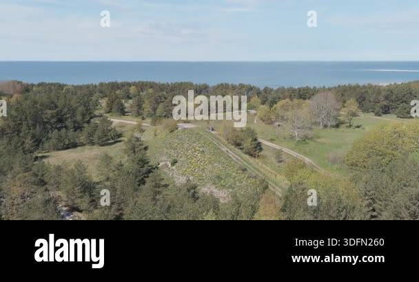 Aerial view of old early warning radar hill at Ristna coastal battery ...