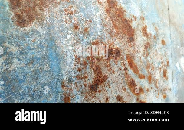 Closeup texture of rusty blue painted metal sheet. with heavy corrosion ...