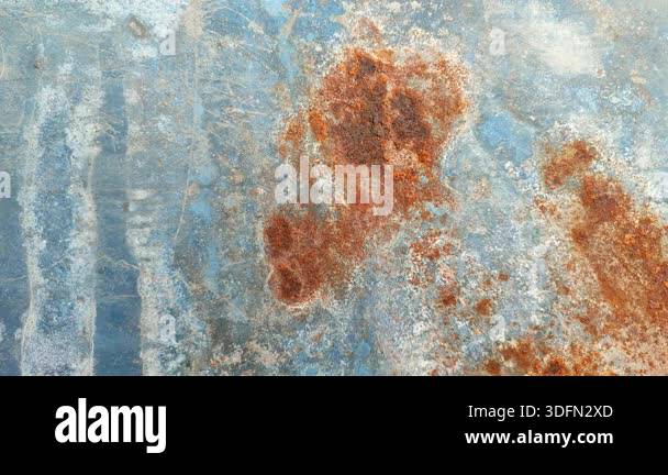 Closeup texture of rusty blue painted metal sheet. with heavy corrosion ...