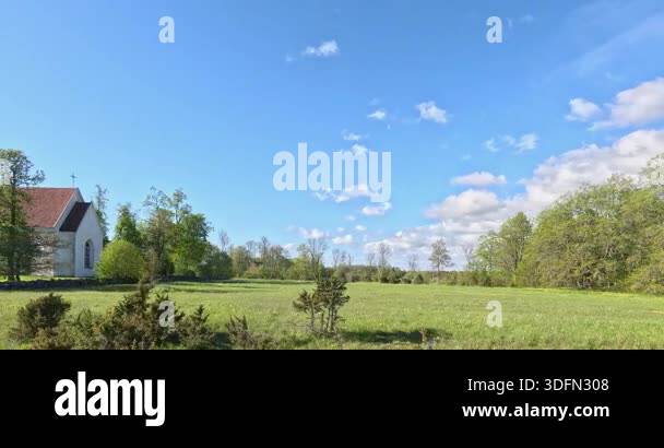 Puhalepa St. Lawrence Church, oldest stone church of Hiiumaa, in sunny ...