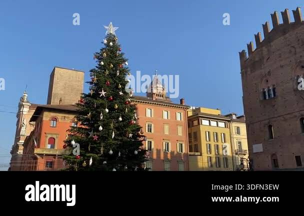 Festive christmas tree adorned with golden and red ornaments standing ...