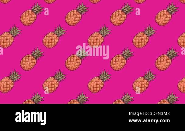 Vibrant 2D animation of a repeating pineapple pattern moving across a ...