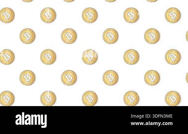 Seamless loop animation of golden 2D cartoon Bitcoin coins floating on ...