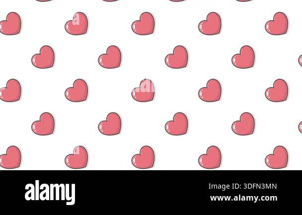 Cute 2D animation of red cartoon hearts drifting across a white ...