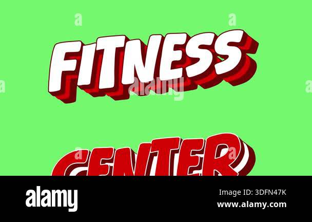 Bold 3D motion text effect reading Fitness Center on a bright green ...