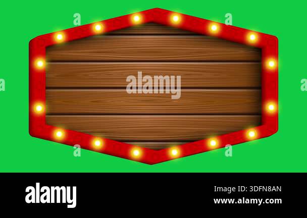 animated wooden signboard with lightbulbs on green screen Stock Video ...