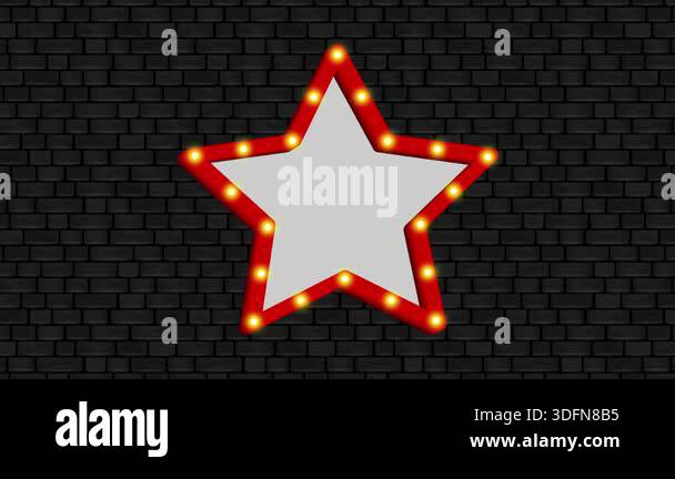 animated retro star shaped signboard with lightbulbs on black wall ...