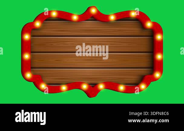 animated wooden signboard with lightbilbs on green screen Stock Video ...