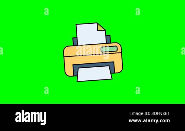 Printer icon animation illustration showing yellow office printer with ...