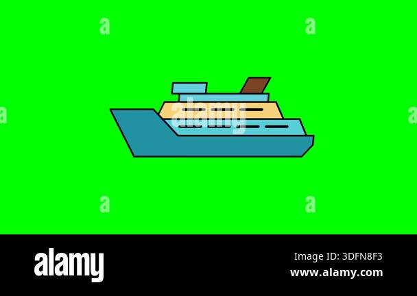 Cruise ship travel icon animation featuring cartoon flat geometry and ...