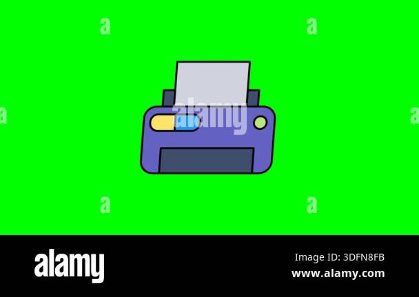 Printer icon animation graphic depicting modern compact printer in flat ...