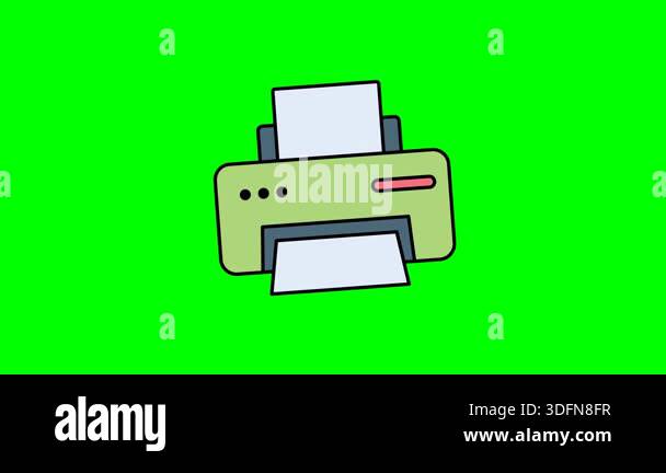 Printer icon animation illustration featuring flat cartoon printer with ...