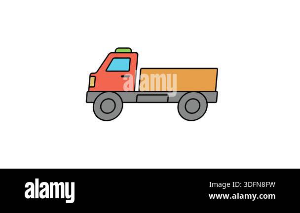 Flatbed truck animation icon with simple cargo platform in flat cartoon ...