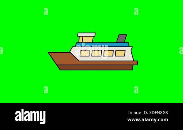 Boat transportation icon animation with flat minimalist cartoon design ...