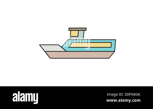 Boat cargo transport icon animation in flat minimalist cartoon style ...