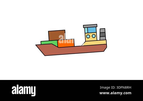 Boat shipping vessel illustration animation showing simple flat design ...