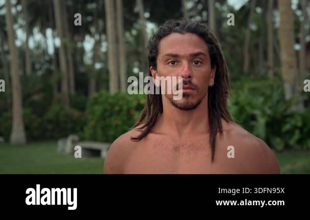 Portrait Of Man Surfer At Green Island Nature Looking At Camera ...