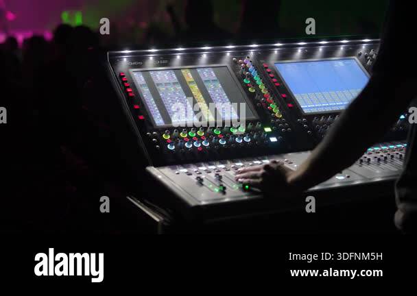 Orlando, Florida, USA - 08.17.2025: A close view shows an audio mixing ...