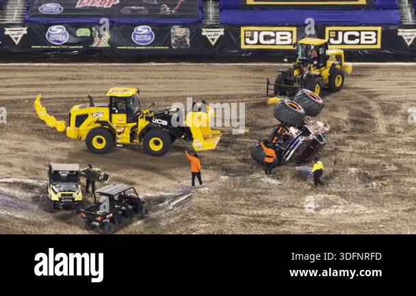 Orlando, Florida, USA - 03.02.2024: A monster truck lies overturned on ...