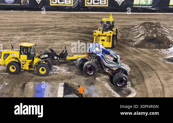Orlando, Florida, USA - 03.02.2024: A damaged monster truck is being ...