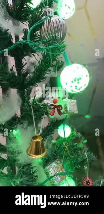 Close-up view of christmas decorations on fir tree Stock Video Footage ...