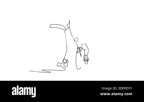 Animated self drawing of continuous line draw rear view happy father ...