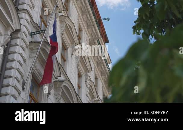 National flag of the Czech Republic on a building in Prague Stock Video ...