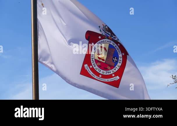 The white flag of the State of Oaxaca, featuring its official coat of ...