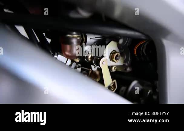Close-up of motorcycle engine parts with metal components Stock Video ...