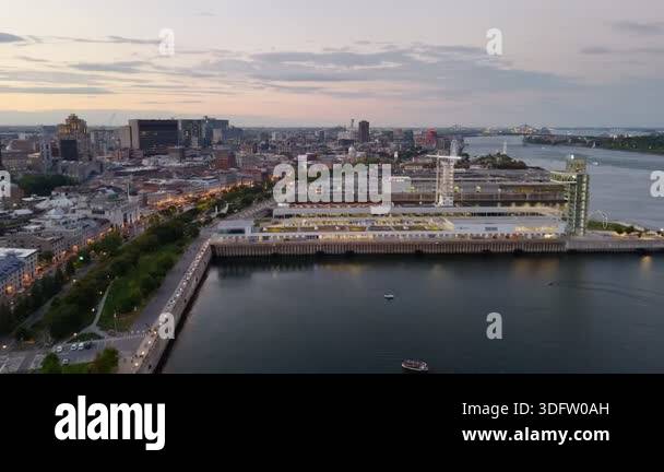 Aerial view of Montreal at sunset with historic and modern buildings ...