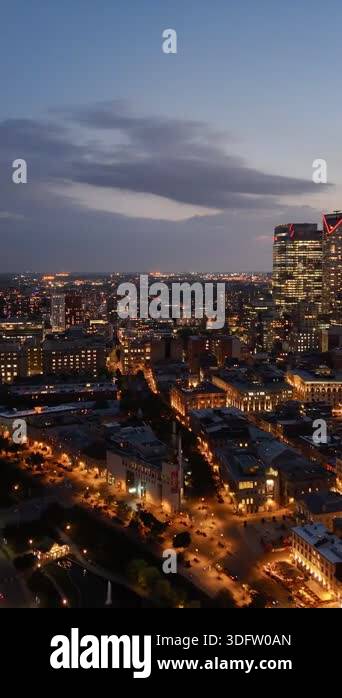 Aerial view of Montreal at sunset with historic and modern buildings ...