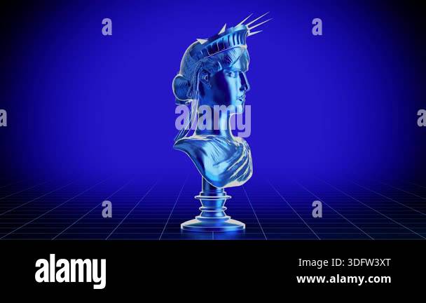 Rotating Statue of Liberty sculpture on blue background - 3D 4k ...