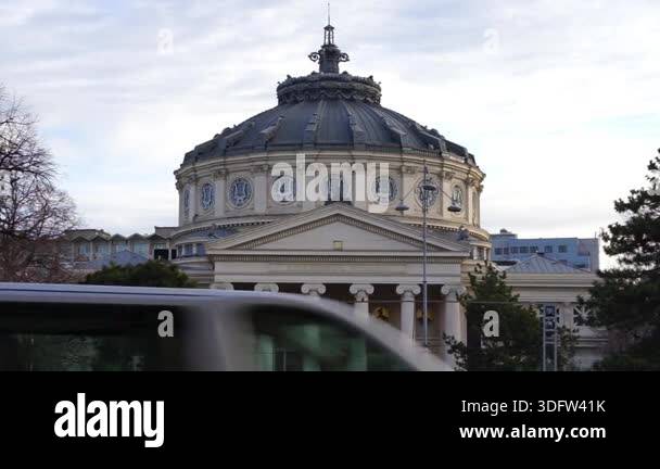 Neoclassical architecture of the Romanian Athenaeum or Ateneul Roman ...