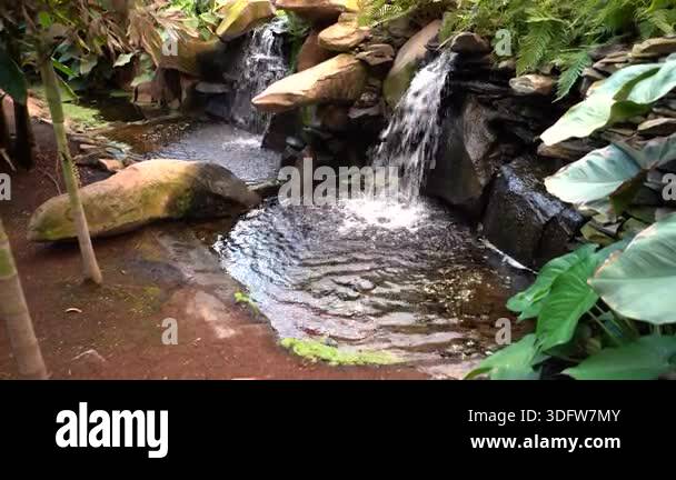 A serene indoor waterfall scene in Tenerife, featuring flowing water ...