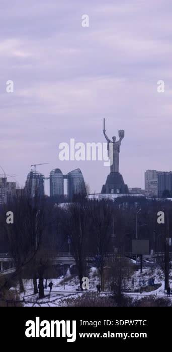 Iconic Mother Ukraine Monument standing over the city of Kyiv, Ukraine ...