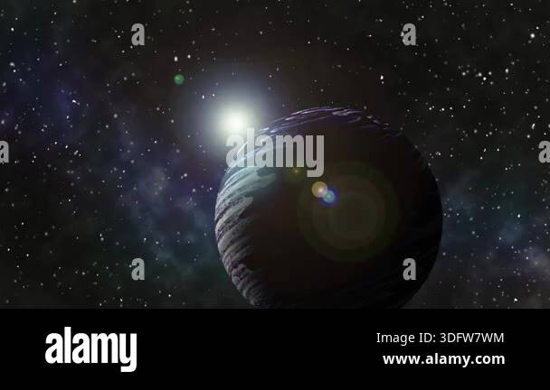Loop animation. Distant exoplanet illuminated by bright star in deep ...