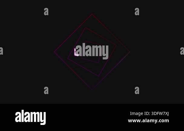 Ad animation. Neon geometric tunnel squares with loading text on dark ...