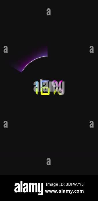 Stop motion of neon circular loading progress percent on black ...